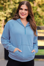 Kayla Luxe Hooded Quarter Zip Pullover- Light Blue – Shapely Hart